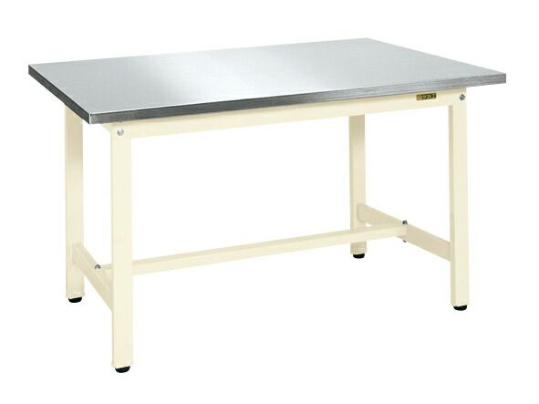 金属と木材の長所を生かしたカブセ天板仕様。●外寸：W1200×D750×H740mm●均等耐荷重：350kg●質量：28kg●カラー：アイボリー（脚部）●天板サイズ：W1200×D750mm●天板：ステンレスカブセ天板（表面材質：SUS43...