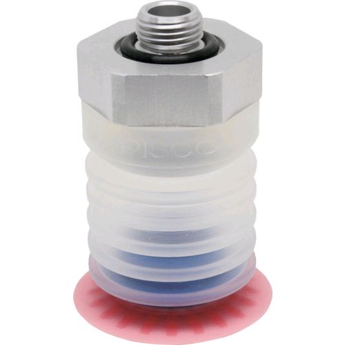 日本ピスコメーカーお問い合わせ：0265-76-2511【特長】●リップ部は軟らかく、ベローズ（蛇腹）部は硬い材質を使用しています。●ワークへの追従性と搬送時の姿勢安定化を実現しました。●ベローズ部は3段と5段を用意しました。●3段タイプは...