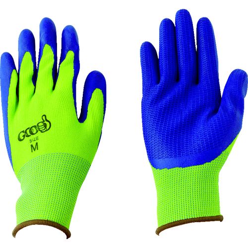 【特長】●柔らかく軽作業にオススメです。●小さなものでもしっかりキャッチします。【用途】●農作業・各種軽作業。【仕様】●色：ライムグリーン／ブルー●サイズ：M●厚さ(mm)：1.3●全長(cm)：22.5●手のひら周り(cm)：20.0●中...