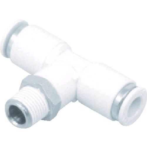 【特長】●難燃性樹脂（UL-94規格V-0相当）標準+黄銅部ニッケルメッキ+ネジ部シール材標準塗布【用途】●チーズ　チューブ+オネジ【仕様】●接続口径：R1/2●適合チューブ外径D(mm)：10【仕様2】●使用圧力範囲：−100kPa〜1....