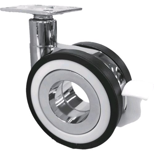 【特長】●車輪中央部が空洞になっているデザイン性の高いキャスターです。●ほこりなどが溜まりにくい形状にもなっています。【用途】●シェルフ箪笥、ワイヤ家具、イス、デザインカートのホイールに使われます。【仕様】●許容荷重(daN)：49●許容荷...