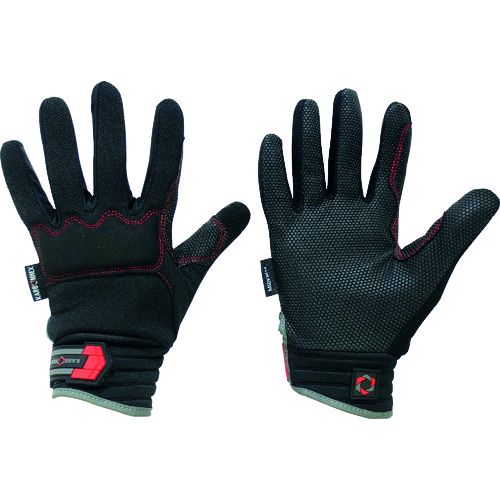 ミドリ安全メーカーお問い合わせ：048-989-3177【特長】●ドット型のすべり止めを施しておりますので、グリップ性に優れます。●破れやすい親指と人差し指の間を補強しており、耐摩耗性に優れます。●面ファスナー付きで締め具合を自由に調節でき...