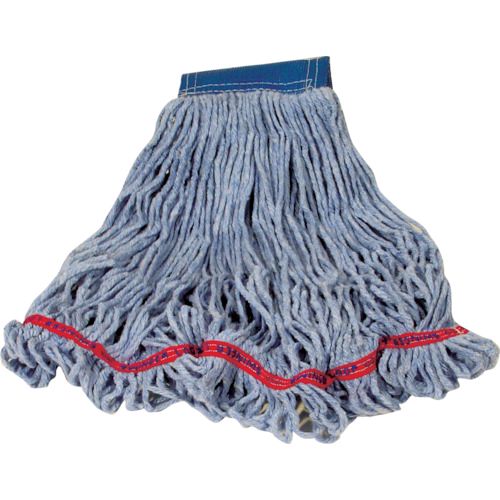 【特長】●4本のブレンドコットン糸と合成繊維を組み合わせたハイグレードモップヘッドです。【用途】●水拭き・から拭き・ワックス掛けに。●モップ替糸。【仕様】●色：ブルー●サイズ：L●シートサイズ(mm)：127●フチ色：レッド●リサイクルコン...