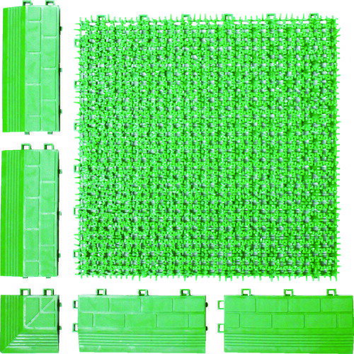 【用途】●屋上やベランダに。●人工芝フチ【仕様】●色：グリーン●タイプ：コーナー●幅(mm)：75●長さ(mm)：75●厚さ(mm)：16【材質／仕上】●エチレン酢酸ビニル樹脂（EVA）【注意】●高温（70℃以上）になるような場所では使用し...