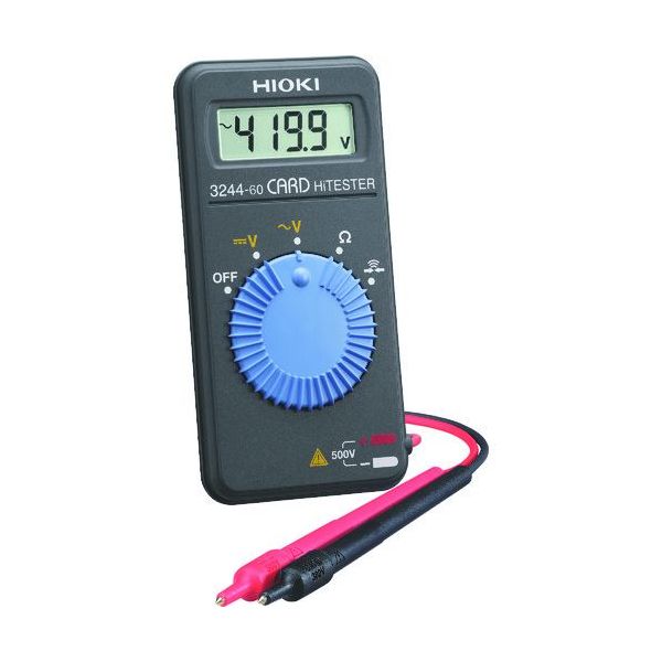日置電機メーカーお問い合わせ：0120-720-560【特長】●重さわずか60g、厚さ9.5mmのカードサイズです。●フルオートレンジでオートパワーセーブ機能付きです。●コンセントの奥まで届くプローブ先端長15mm、金メッキを採用です。●安...