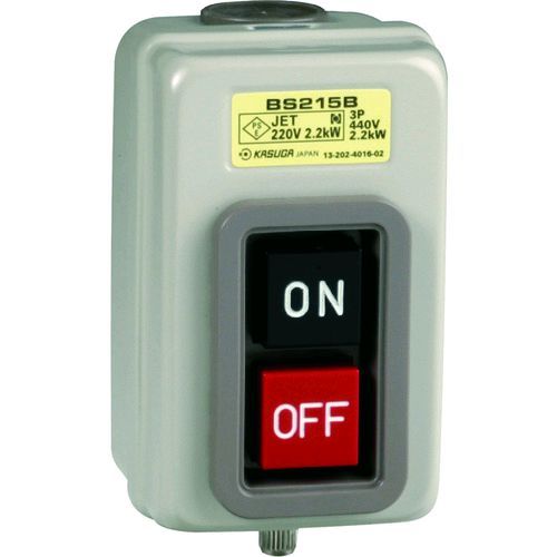 春日電機メーカーお問い合わせ：06-6885-6773【特長】●鉄ケースで屋内の機械や壁に取り付けて使用するタイプです。●電気用品安全法適合品です。【用途】●動力用押ボタンスイッチON、OFF。【仕様】●ボタン文字：ON、OFF●定格(A)...