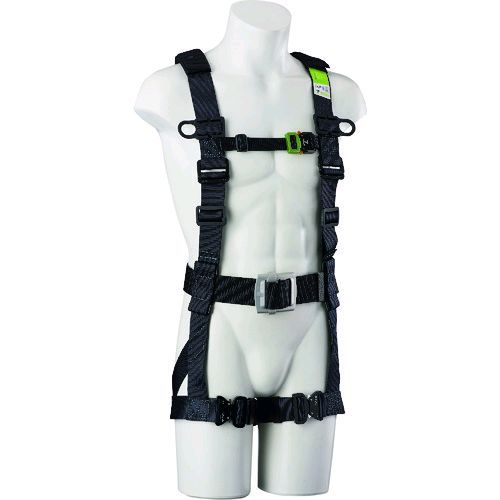 【特長】●胴ベルト付なので腰つり道具も取り付け可能です。【用途】●建設・土木・造船・橋梁・鉱山・工場・プラント・その他。【仕様】●サイズ：L●色：ブラック●腿バックル：ワンタッチ●ベルト幅(mm)：45●最大使用可能質量：100kg●胸ベル...