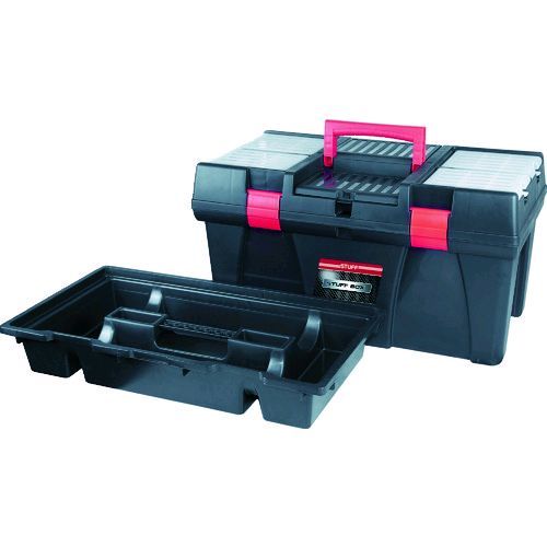 【特長】●シンプルな工具箱で使い勝手が良いです。●サイドハンドル付きで横から持てます。●フタに小物入れが付いています。【仕様】●色：ブラック●外形寸法(mm)間口：595●外形寸法(mm)奥行：337●外形寸法(mm)高さ：316●有効内寸...