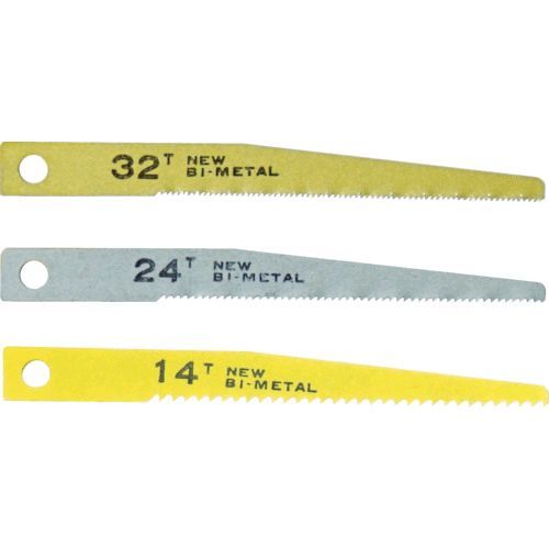 日平機器メーカーお問い合わせ：03-3583-8811【特長】●バイメタル材を使用し、切れ味鋭く耐久性抜群です。●ビス止めタイプです。【用途】●凹凸のある鋼板、アルミ、プラスチック類のワークの切断に。【仕様】●山数：14●全長(mm)：80...