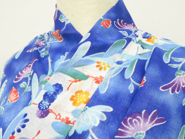 【サイズ・素材・お色】 身丈：約160.0cm 裄丈：約63.0cm 袖丈：約47.0cm 後幅：約28cm 前幅：約23cm 地色：青 (1枚目の画像が近いお色かと思われます) 素材：綿 【商品状態】 汚れ:なし ランク:N その他: 【...