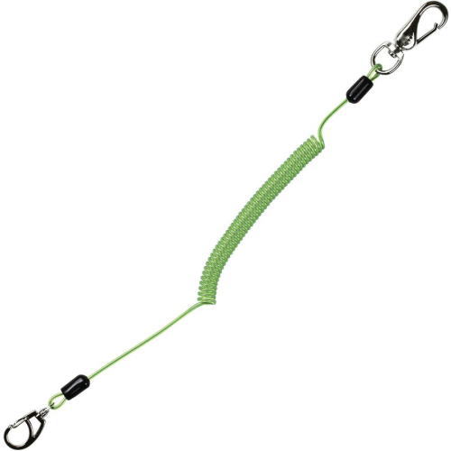 工具類の落下防止アイテムワイヤーΦ1ミリが入って耐荷重5kgの強さ。接続ワイヤー付自然長 430mmコイル部 105mm最大伸長 1,600mm使用荷重 5kg材質：生地/ポリウレタン　1m/mワイヤー芯　　　金具/鉄