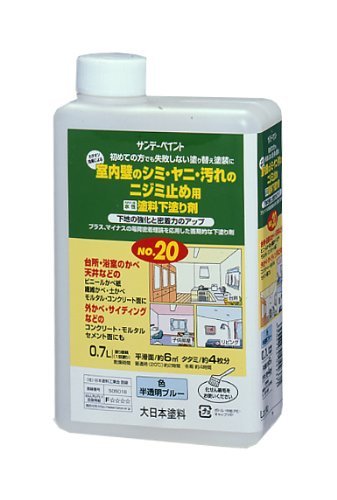 サンデーペイント カチオン系水性塗料下塗り剤No.20 0.7L 4906754042371塗り面積(1回塗り）：約6平米乾燥時間(指触）20℃：約30分、約60分乾燥時間(半硬化）20℃：約2時間、冬期：約4時間