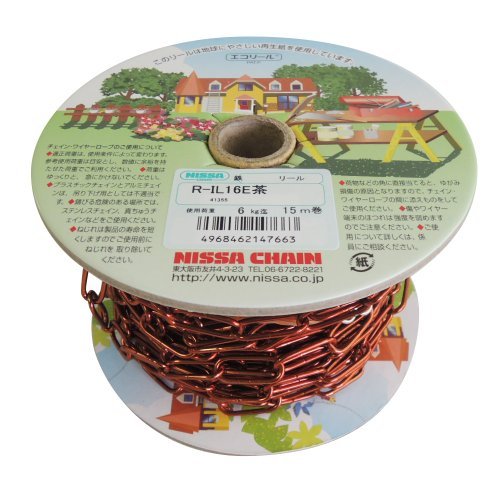 ニッサチェイン 鉄カラー茶 リンクCタイプチェーン 参考使用荷重6kg 15m R-IL16E 4968462147663抗張力(kgf）：6形状：リンクCタイプ リール巻チェインリール寸法：120Φ×80mmリール重量：100g重量：40...