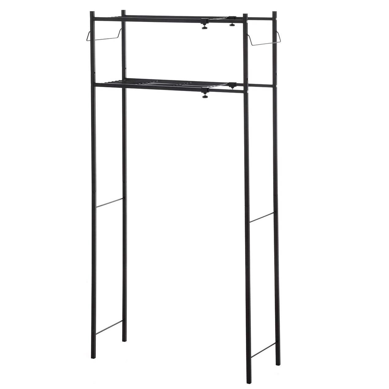 【商品仕様】商品名 角パイプ洗濯機棚商品サイズ 幅 58〜80cm × 奥行 28.5cm × 高さ 149.5cm本体重量 3.5kg参考耐荷重 棚4kg×2、タオル掛け0.3kg×2材質・パイプ類・棚：鉄・エポキシ樹脂粉体塗装・樹脂部品...