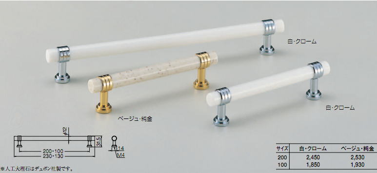 シロクマ HC-18 200mmピッチ ベージュ・純金ハンドル、ツマミの取り付け方について基本的には板の裏側からビス止めして頂く形となります。通常付属のビスサイズは画像に記載しております。 例：ISO4×28　等と記載の場合、φ4mm×L2...