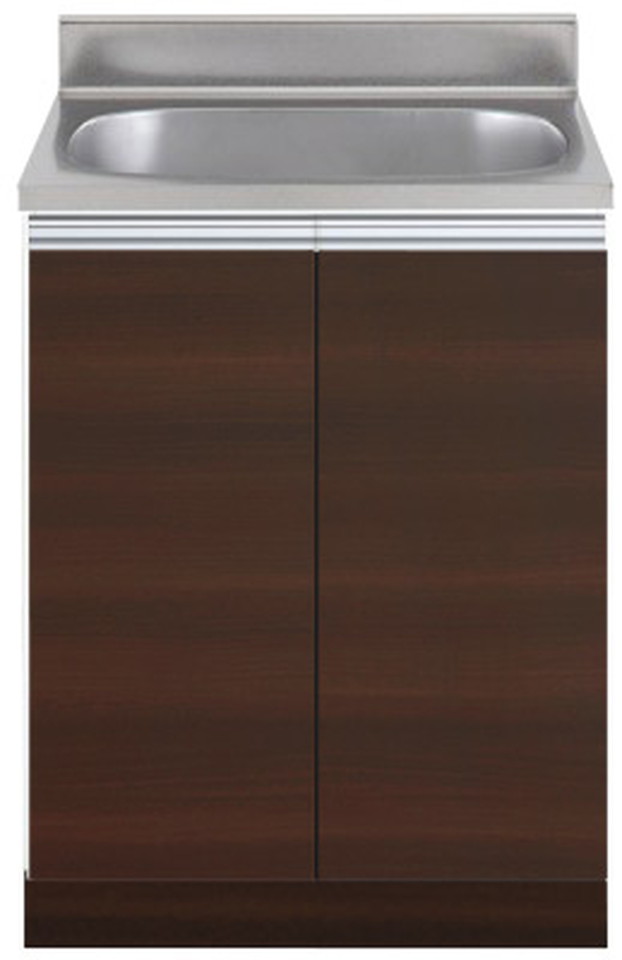 【商品詳細】アイオ産業　KW＋シリーズ　流し台単体　KW-600A 寸法：W600XD550XH800＋90mm シンク：静音シンク 取手：アルミ製ラインハンドル 背板：消臭コーティング合板 仕様：大型排水トラップ・EBコート底板※画像はイ...