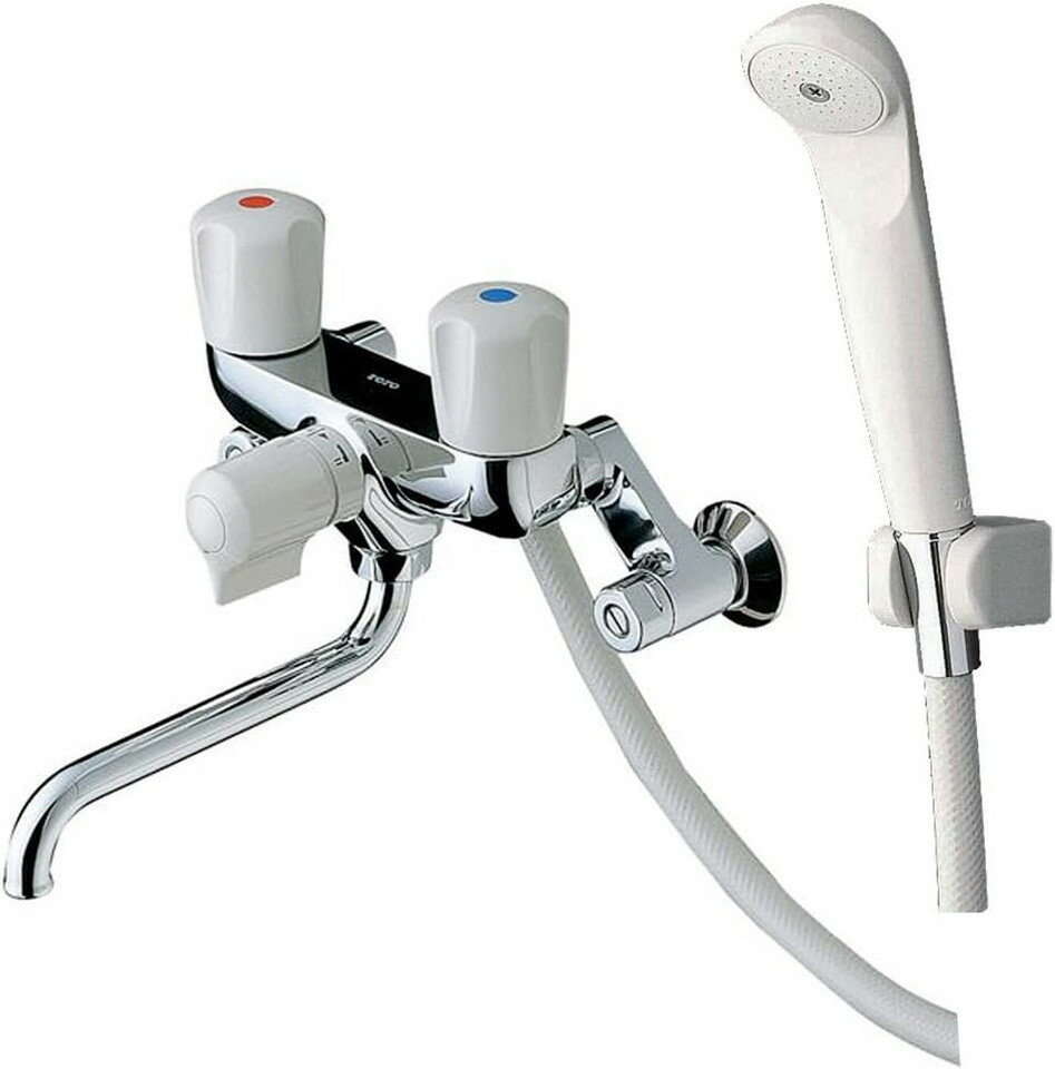 TMS20CZ　シリーズ：一般　壁付2ハンドル混合水栓（一時止水付、スプレー、寒冷地用）※画像はイメージ画像となります。ご注文の際は必ずメーカーHP等で、型番、色、寸法、製品の仕様・規格等お確かめの上ご注文ください。※商品の掲載には細心の注...