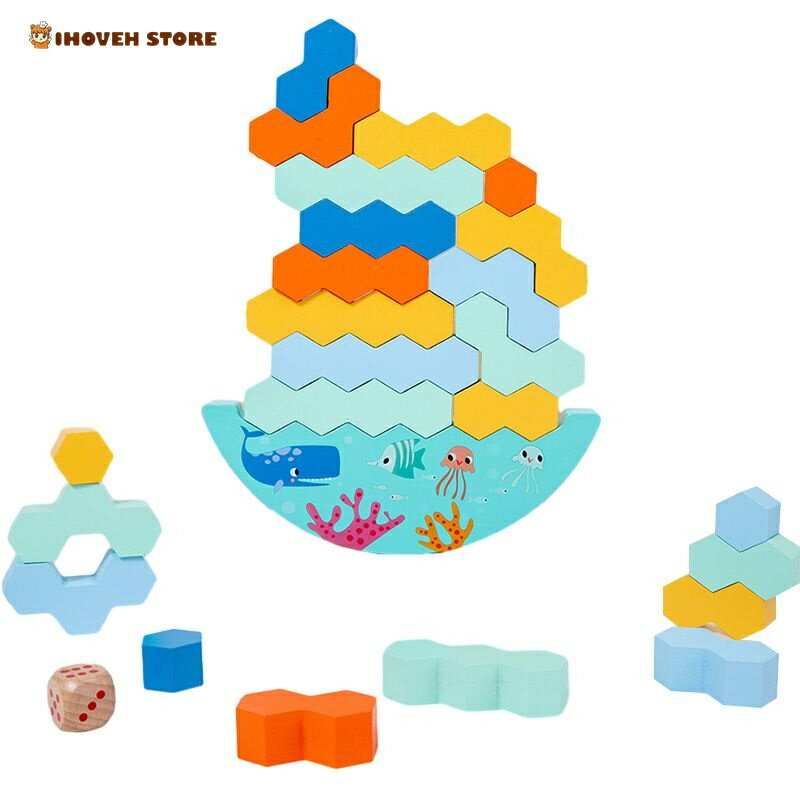 【セット内容】：揺れるシャーシ1つ、木製ブロック25個、サイコロ1個 【楽しいサイコロゲームプレイ】 楽しいサイコロのゲームプレイ：サイコロを振って、出た目に応じた数のブロックをシャーシに積み上げます。ブロックが崩れたプレイヤーがゲームに負...