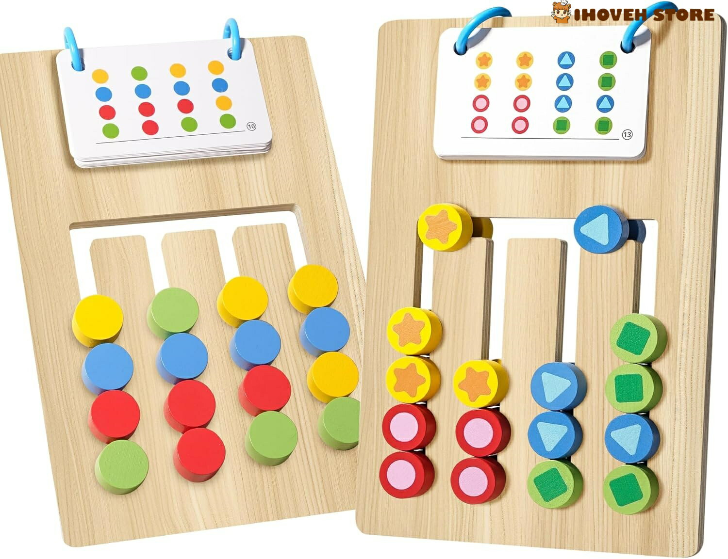 【両面で楽しめるデザイン】表面は色合わせゲームで、お子様の色彩認識力を育み、観察力や論理的思考力を養います。裏面は形合わせゲームで、ゲームカードに描かれた形状に従い、ビーズを動かしながら色と形を正しく組み合わせることで、自然と論理的な思考が...