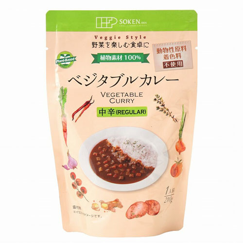創健社 ベジタブルカレー 中辛 210g 植物素材だけで深い味わいとコクを引き出したベジタブルカレーです。 発売元:創健社 内容量:210g 国内産野菜、国内産小麦粉、一番しぼりのべに花油などの植物素材のみを使用。 「創健社 ベジタブルカレ...