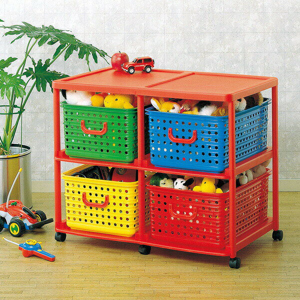 カラフルかわいい収納バスケットおもちゃや学用品をたっぷり収納できる4つのバスケット＆ラック。整理整頓にお子様の手の届く高さなので自分でお片づけできます。カラフルなバスケットなので色分けして収納できます。キャスター付きキャスター付きで移動もラ...