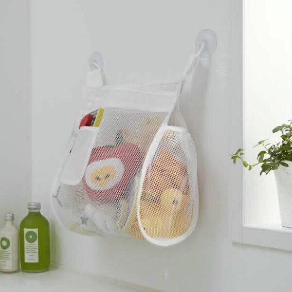 お風呂のおもちゃをスッキリお片付け！お風呂のおもちゃを収納するメッシュ素材の浴室収納。おもちゃやバスルーム小物などの収納・整理に。水切れが良いメッシュ素材で水が溜まらず衛生的。 おもちゃを清潔に保てます。取り付け方2通り吸盤または面ファスナ...
