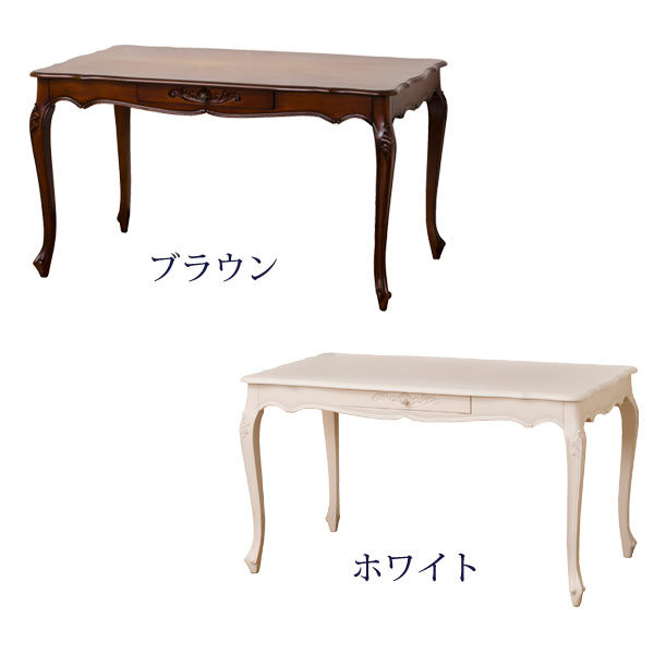 商品説明 ◆サイズ ( cm ) ・本体:W135×D80×H73 ・引出内寸:W46×D30×H4.5 ◆仕様 【材質】 ・天板/中質繊維板 ・引出前板&脚/天然木 ・他/天然木化粧合板 ・表面加工/ラッカー塗装 ◆特徴 ・職人によるアン...