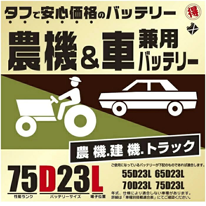 ◇農機・建機・トラック向きバッテリー！ ◇補水可能なキャップ式（埃でつまることなく、手入れしやすい凸キャップ） ◇インジケータ、収納取っ手付　※B19〜D31 ◇製品保証　12ヶ月または2万Km ※AM8:30分までにご注文を頂いた場合、当...