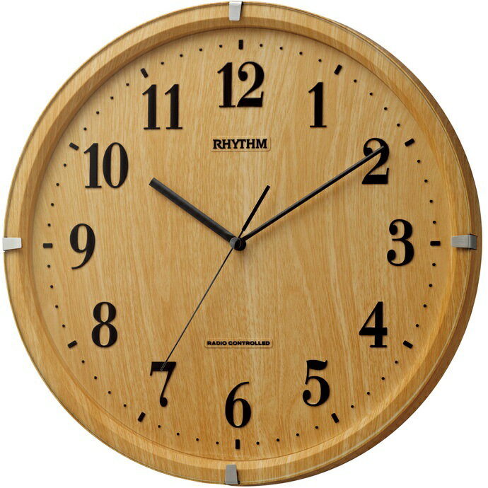 ◇RHYTHM（リズム）電波掛時計！！ 【商品詳細】 ■サイズ：Φ329×47mm ■重量：約800g ■色：薄茶木目仕上（薄茶） ■材質/風防：プラスチック枠〈ABS〉/ガラス製 ■電源：単3形アルカリ乾電池×1 【主な機能・特徴】 ●電...