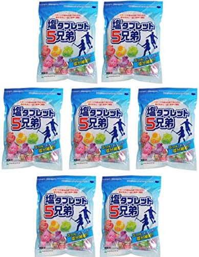 送料無料！ 代引き手数料無料！ ＜塩タブレット5兄弟(500g入) 7袋＞ スポーツや屋外作業で失われた塩分を水と一緒に素早く補給できる ・1つの袋で5つの味が楽しめる（梅味,レモン味,ミックスフルーツ味,ピーチ味,グレープ味）・噛み砕きや...