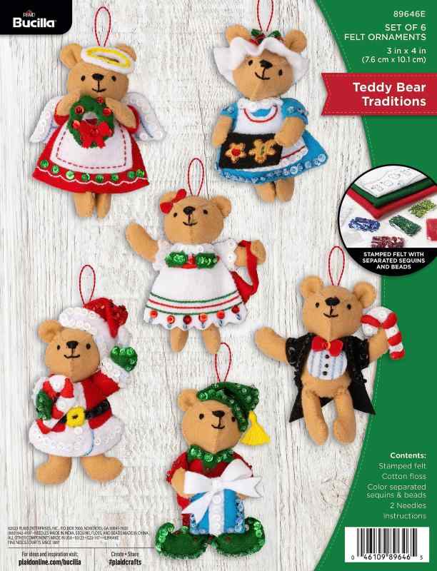 Bucilla Felt Ornaments Applique Kit Set Of 6-Teddy Bear Traditions 89646Eクラシックな装飾 – これらのフェルトアップリケオーナメントは、ホリデーシーズンにツリーに加え...
