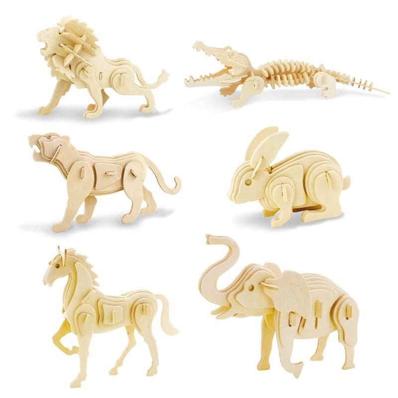 Mikuru 立体 恐竜 動物 木製 パズル 3D 立体パズル セット カラー 無色 工作 キット DIY 子供 大人 作る おもちゃ 知育玩具 玩具 模型 インテリア 置物 T-REX ダイナソー