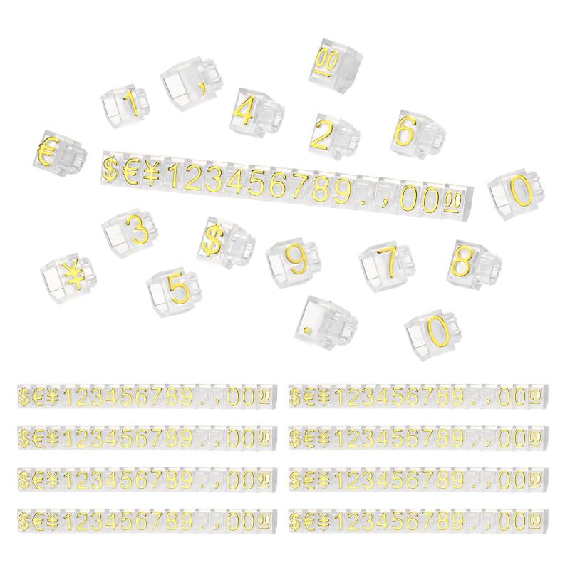 PATIKIL 65 x 6 mm 値段タグキューブ 10セット プラスチック調整可能なカウンタースタンド ラベル 番号 文字 値段ブロックキット 宝石店 スーパーマーケット ベーカリー 小売店用 クリア金 中仕様：色：クリア金；素材：A ...