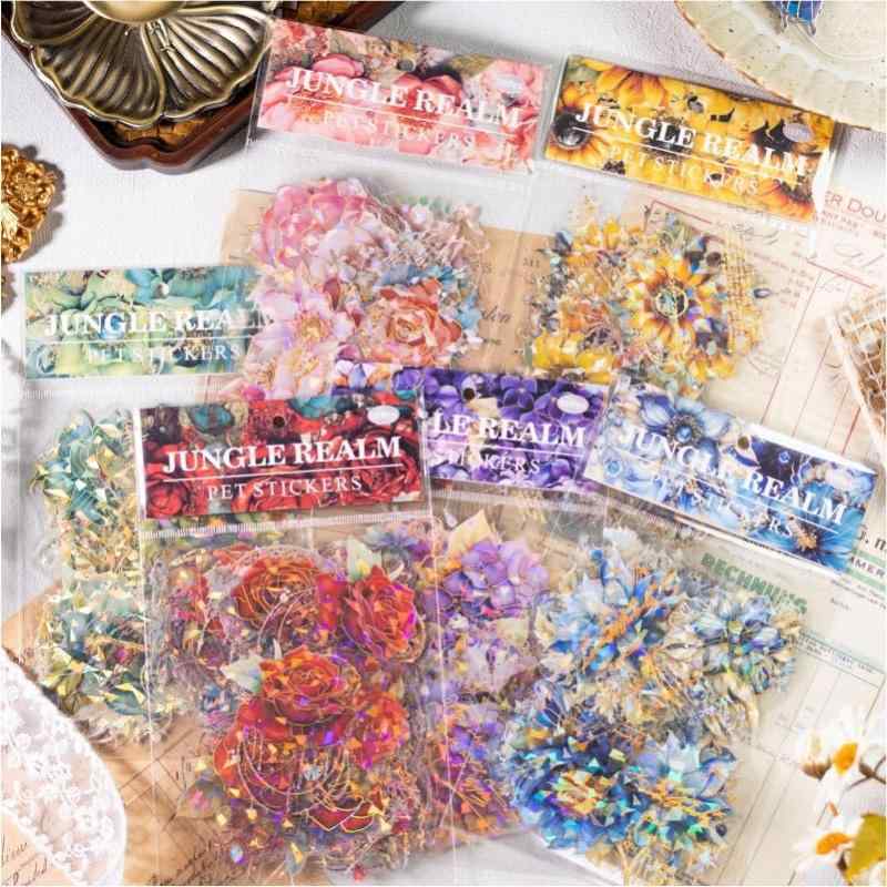 Alideco 120枚 シール フレークコラージュシール レースユートピアステッカーレトロシェルレーザー 花 海外 韓国 シール帳 ，メモ用紙ノート素材、日記装飾用品 (conglinzhijing)合計20枚×6袋=120枚，1袋=10...