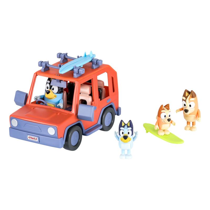 Bluey Heeler Family 4WD車両とフィギュア4個パック 2.5-3インチフィギュア サーフボードアクセサリーとステッカー2枚, 17637完全なファミリープレイセット:ヒーラーのフルクルーと一緒に楽しくドライブしましょう ...