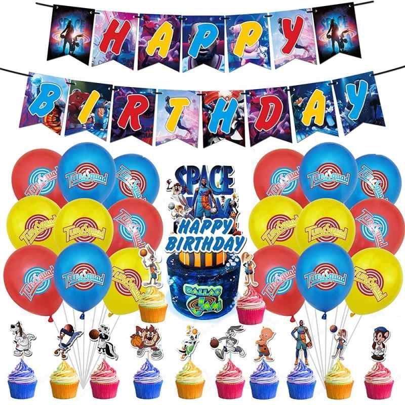 スペース・プレイヤーズ 誕生日 飾り付け パーティー セット Space Jam バスケットボール アニメ 映画 キャラクター かっこいい 子供 男の子 可愛い レッド ブルー イエロー happy birthday ガーラ