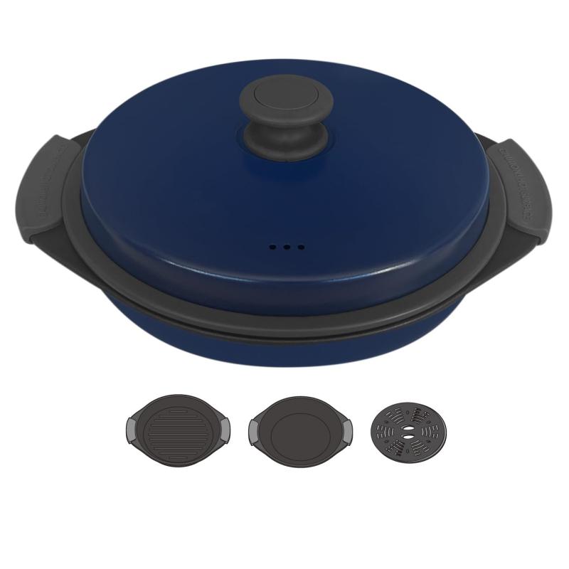 生活電彩 電子レンジ調理鍋 レシピ付 火を使わない調理器具 バリエーション【サイズ】深鍋：幅265×奥行220×高さ115(mm)、浅鍋：幅265×奥行220×高さ95(mm)、蒸しトレー：直径200×厚み15(mm)【重量】深鍋：約520...