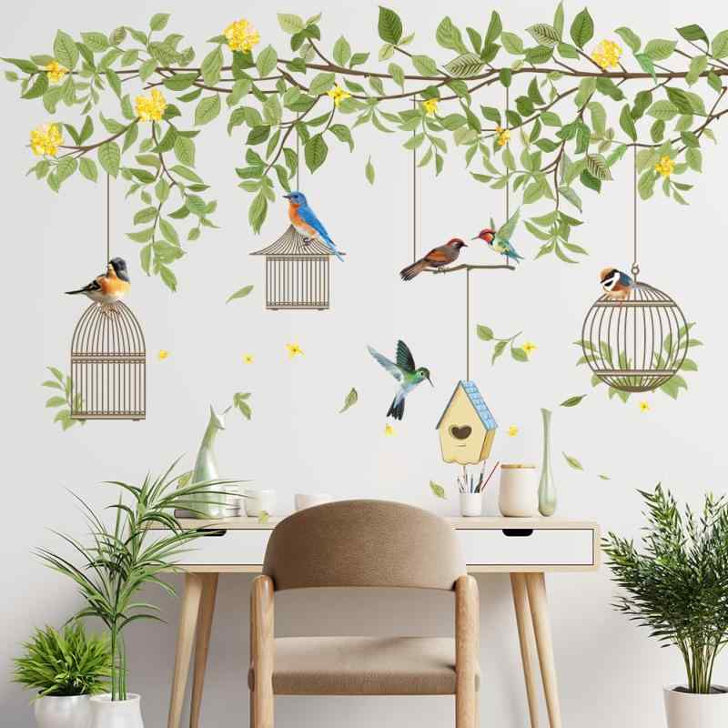 ウォールステッカー 観葉植物 自然な植物 緑の籐 花 と鳥 蝶 PVC素材 diy wall sticker decoration 壁紙シール 取り外し可能ステッカー おしゃれ リビングルーム ウォールシール ウォールペーパー 防