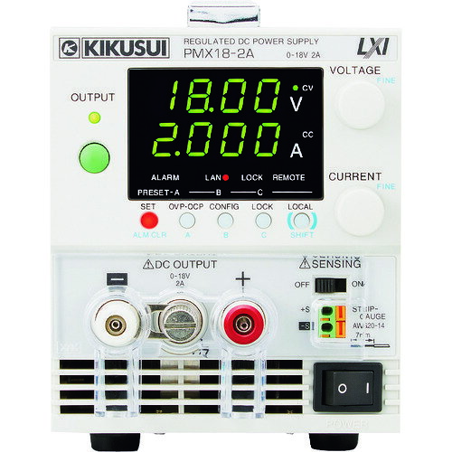 【品番】PMX35-3A【メーカー】菊水電子工業（株）【販売単位】1台※掲載画像は代表画像です。シリーズ共通の画像を使用している場合があり、お届けは商品名に記載の型番・数量となります。■特長小型、高性能な定電圧(CV)/定電流(CC)です。...