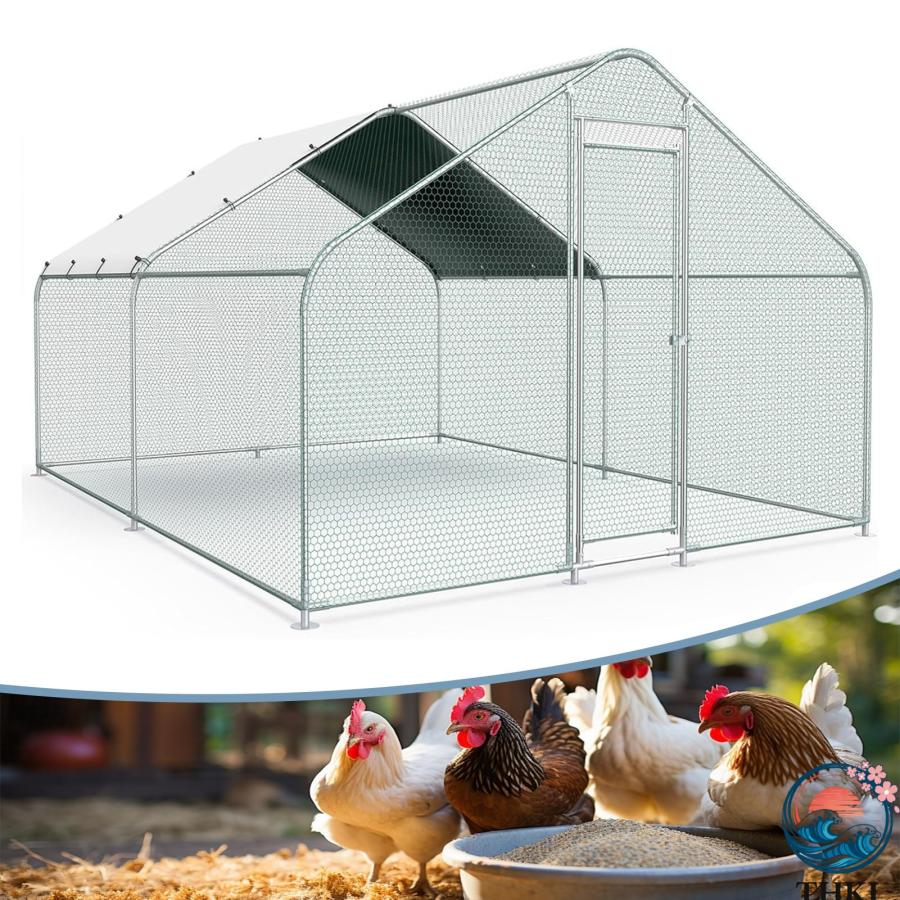 【アップグレードされた防錆性と耐久性のある鉄骨構造】大型鶏小屋は高品質の鋼管フレームと亜鉛メッキ技術を採用しており、屋外でも錆びる心配はありません。 さらに、当社の鶏小屋はアップグレードされた強化設計を採用しており、鋼管の厚さ（0.8mm）...