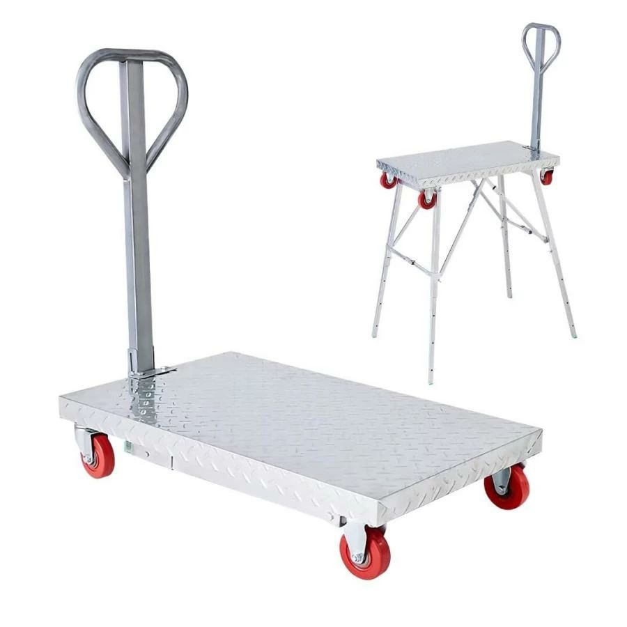 【製品仕様】幅105X奥行き62X高さ88-185CM。本体重量：15KG【多機能2in1】この折りたたみ式の台車は、持ち運びに便利で、様々な用途に使用できます。台車として荷物を運ぶことができ、手すりが取り外し可能なので、作業用の足場台とし...