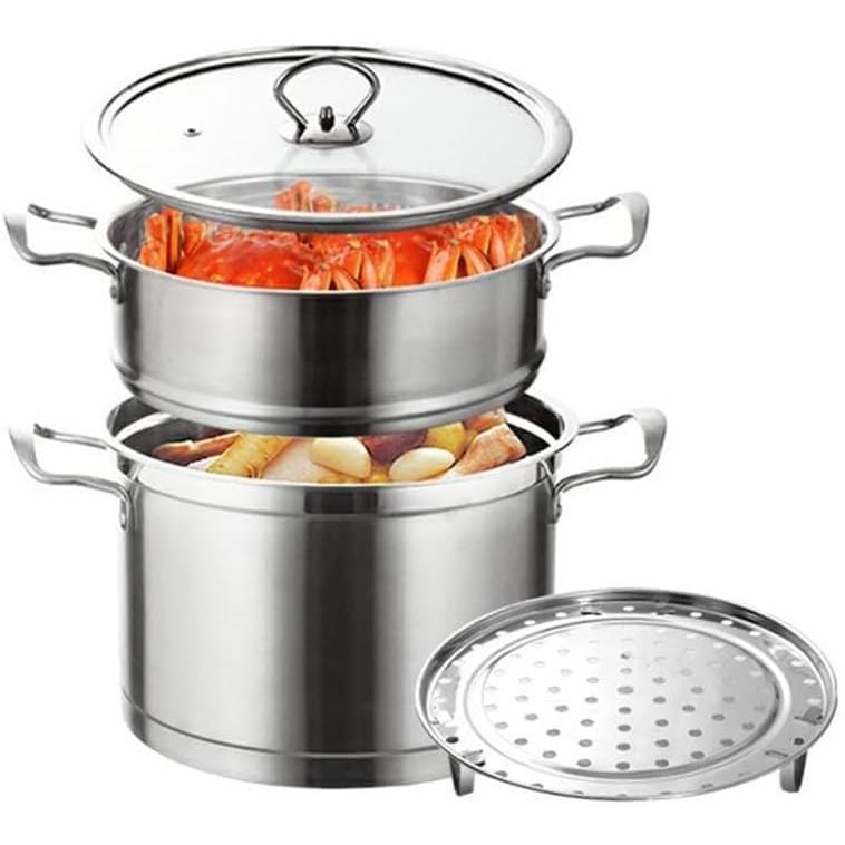 【高品質ステンレス製】：蒸し器は高品質ステンレス製を採用し、耐久性、耐錆性、耐腐食性がある。非常に耐久性があり、長時間使用することができます。清掃も容易です。流水で掃除しやすい。【おすすめポイント】蒸し器セットの特徴は断熱性、火傷防止、滑り...