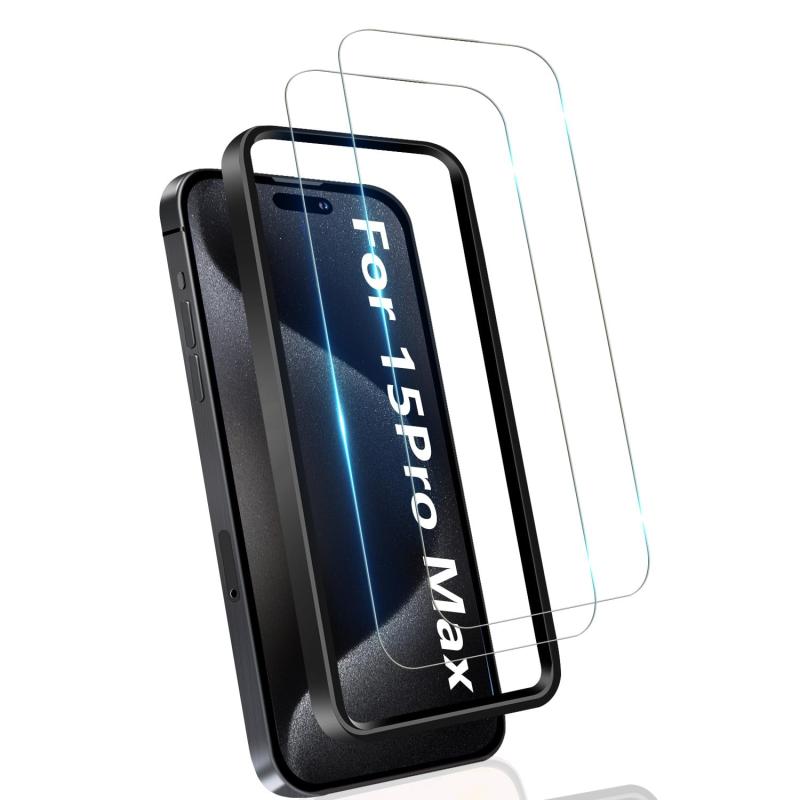 iPhone 15Pro Max ガラスフィルム iPhone15 Pro Max用 保護フィルム 6.7inch 対応 強化ガラス 高透過率 硬度9H 気泡ゼロ 耐衝撃 飛散防止 高感度 ガイド枠付き 貼付簡単 アイフォン 15プロマック...