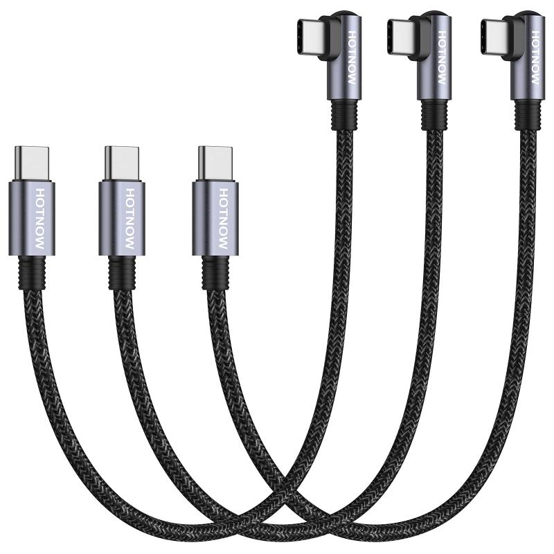 HOTNOW USBC-USB C直角ケーブル50 cm 3本、USB C ケーブル 短い PD 60W/3A 急速充電ナイロン編み糸、iPhone 17/16/15、Galaxy S25/S24/S23/A55/Note20、Pixel、...