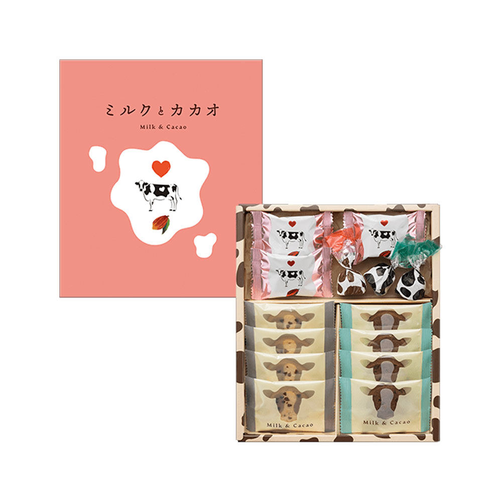 うしさんがデザインされた個包装がとってもキュートな「ミルクとカカオ」定番の クッキーと、バレンタイン限定のチョコレートを詰め合わせました。 様々な味わいが楽しめる、よくばりセットです。