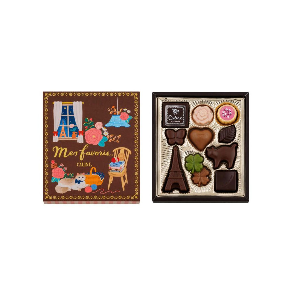 猫を描いたブラウンのパッケージに洋酒不使用のチョコレートをアソート。＜バレンタインチョコレート＞