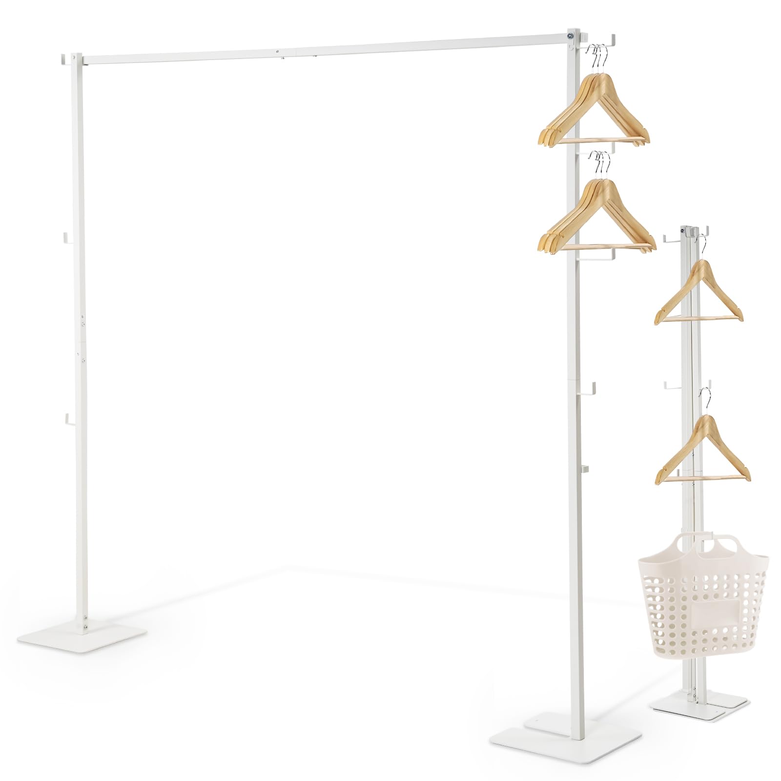 多くの洋服を干せる:使用時約W163×D25×H160cmで、服20枚以上も干すことができるので、洋服の量が多い日でも安心して使用できます。また、布団を干すにも十分な長さで用途が広いです。高級塗装よりもっと質感のあるインテリアになります。安...