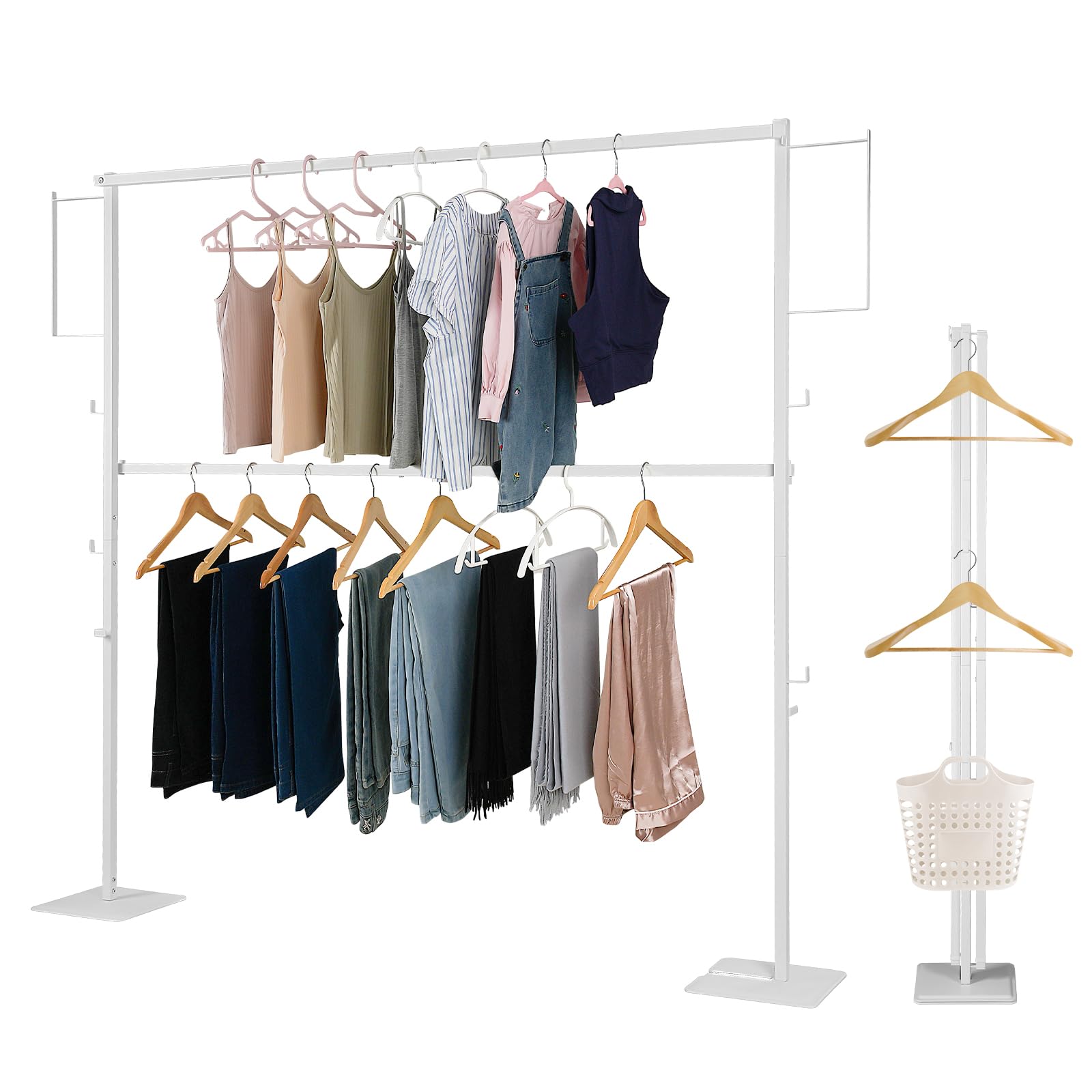 【折り畳み物干しスタンドの一台三役】二段横棒の取り外し可能で、必要によってダブルボール（二段）モード でかさばる洗濯物を効率的にほせます。シングルボール（一段）モードで、大きい衣類や厚手のアイテムなど、かさ高い衣類を広々と干せます。折り畳ん...