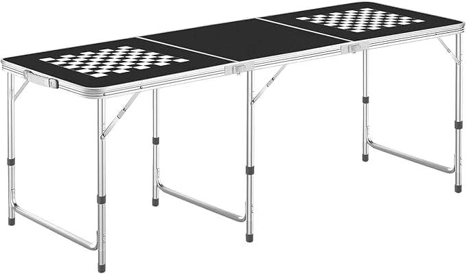 ✅【サイズ】 :使用時/約180×60×高さ55/62/70cm、収納時/約60×60×高さ9.5cm 。本体重量 : 5.9kg、耐荷重：約30kg。✅【素材】材質:フレーム/アルミニウム、他、天板/メラミン加工合板(抗菌加工) 。天板の...