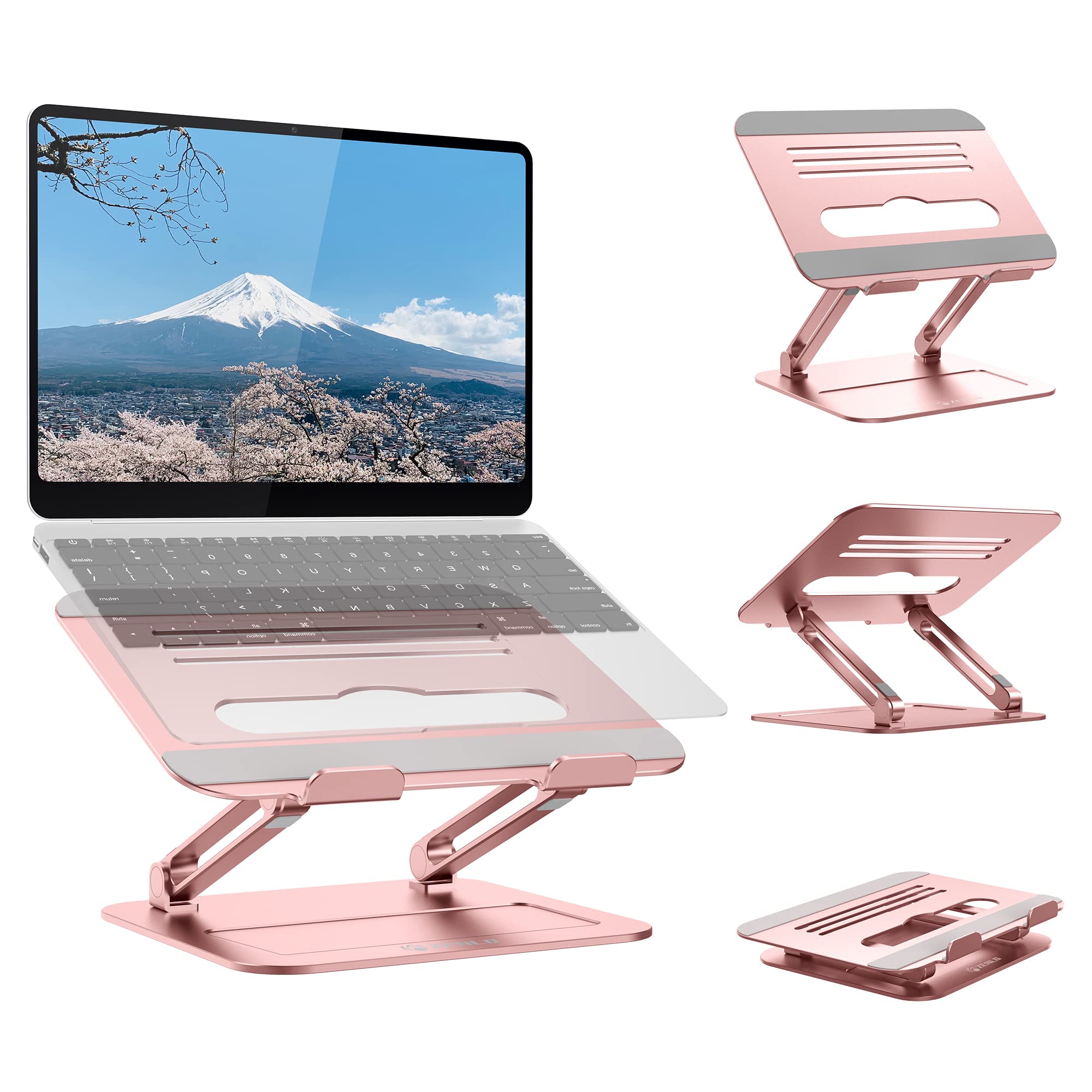 【製品サイズ・安定感抜群】本体サイズ：295mm×210mm；本ノートパソコンスタンドの台座が他社製品より大きくため、デバイスをしっかりと支えます。 ノートパソコンスタンドの全体は厚さ3mmの高品質なアルミニウム合金で加工され、回転軸の部分...